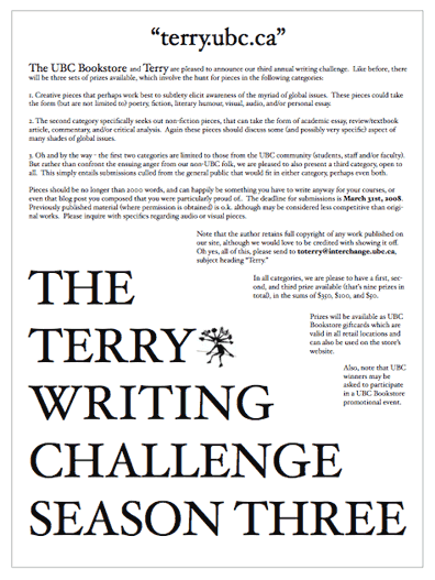 The Terry Writing Challenge: Season Three. | Terry*